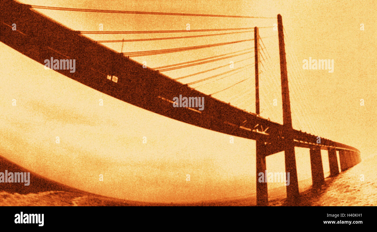 Denmark, Öresundbrücke, monochrome, bridge, connection, Denmark, Sweden ...