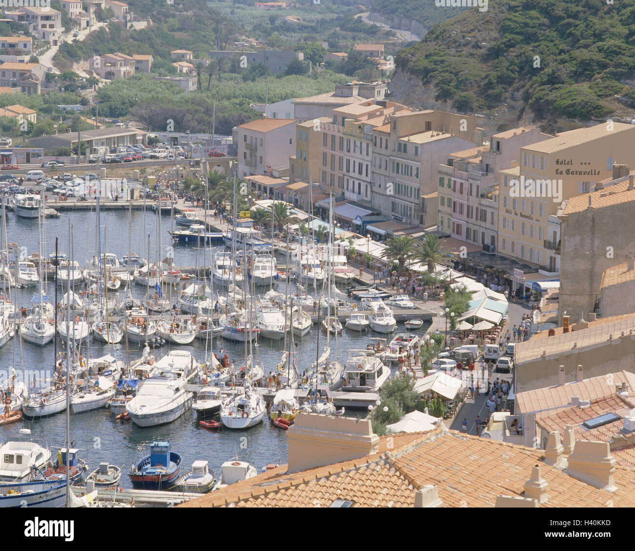 France, island Corsica, Bonifacio, town overview, yacht harbour, Europe ...
