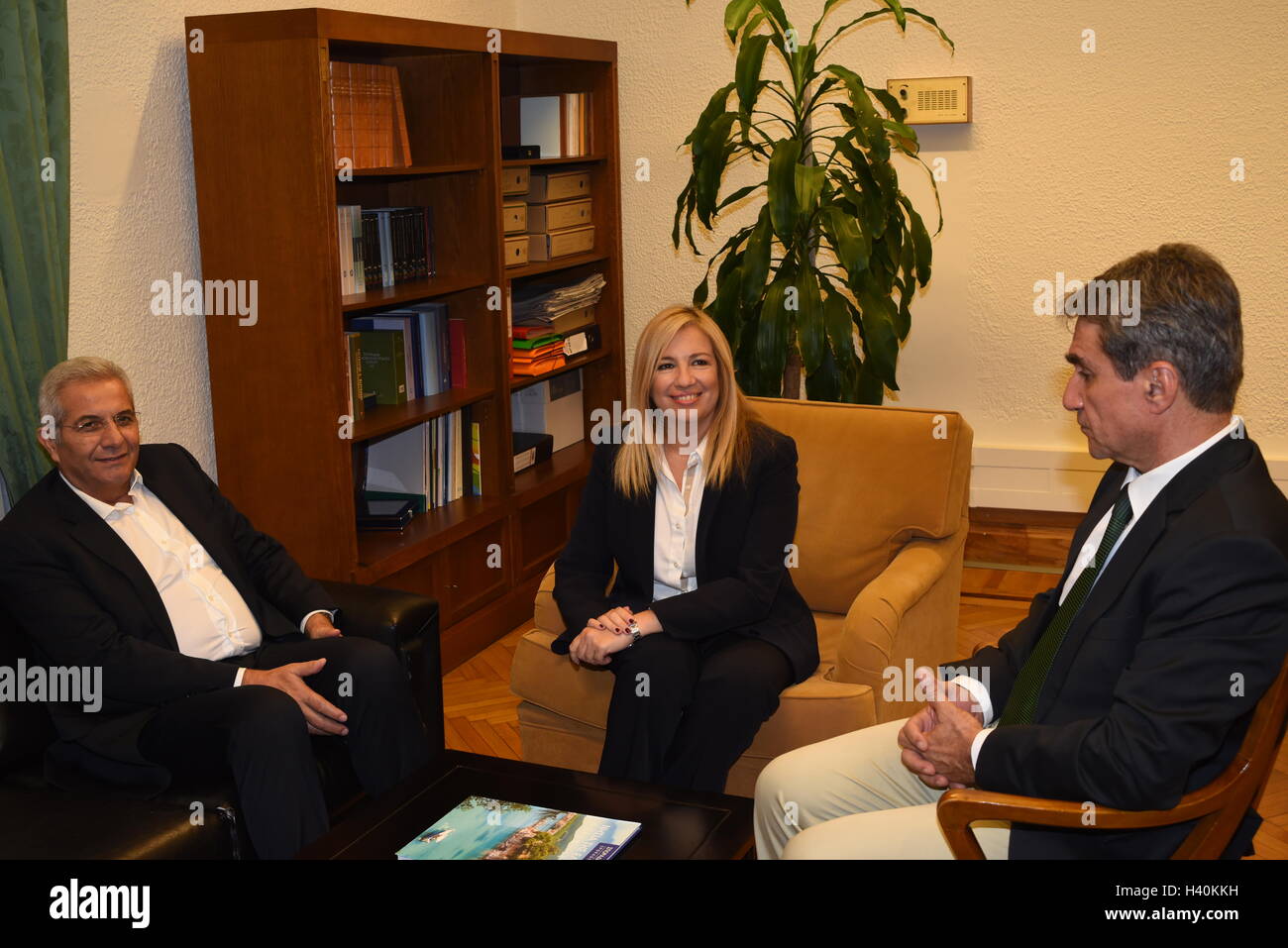 Athens, Greece. 12th Oct, 2016. President of Pasok party Fofi Gennimata ...