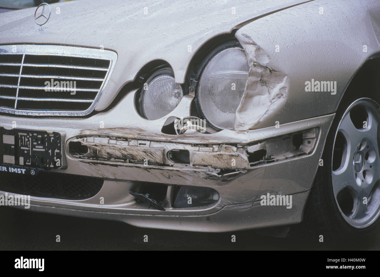 Traffic accident, car, front damage, detail, Mercedes E class, Traffic ...