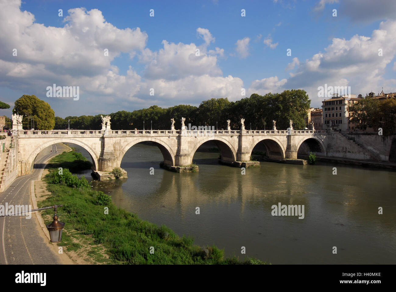 The famous Holy Angel Bridge across River Tiber, with beautiful baroque ...