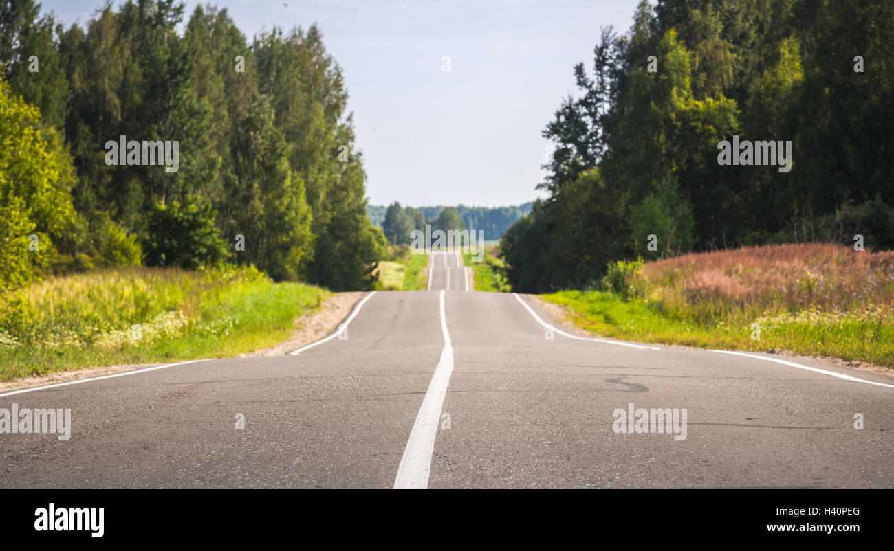 Empty rural highway perspective in summer day, European road landscape ...