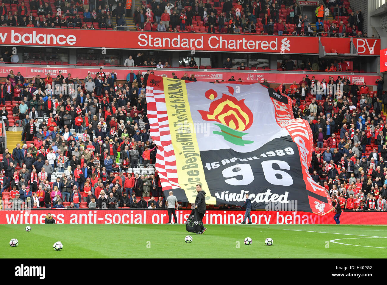 A Hillsborough banner in the stands during the Premier League match at ...