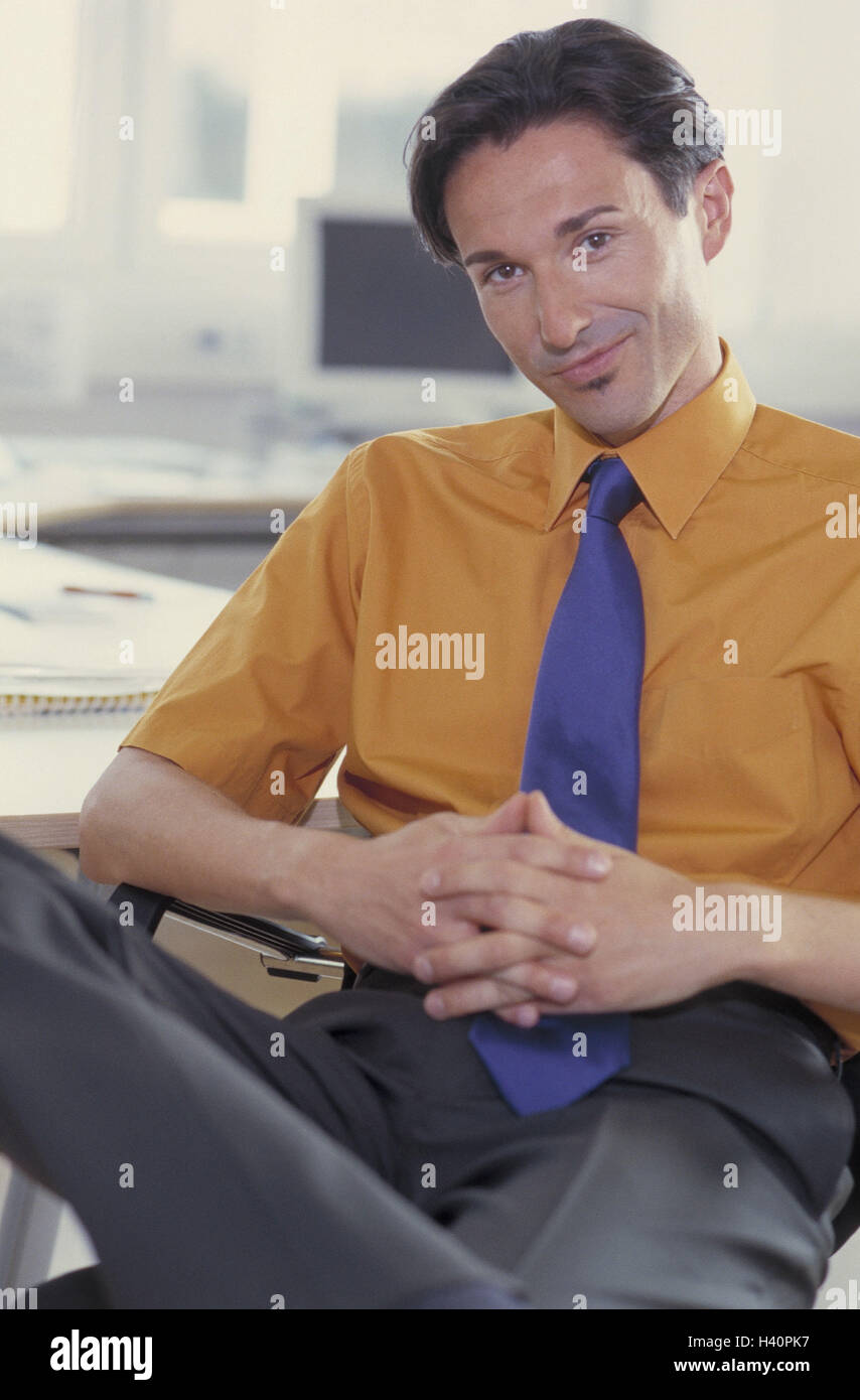 Office, chair, businessman, smile, lean back business, workplace, work ...