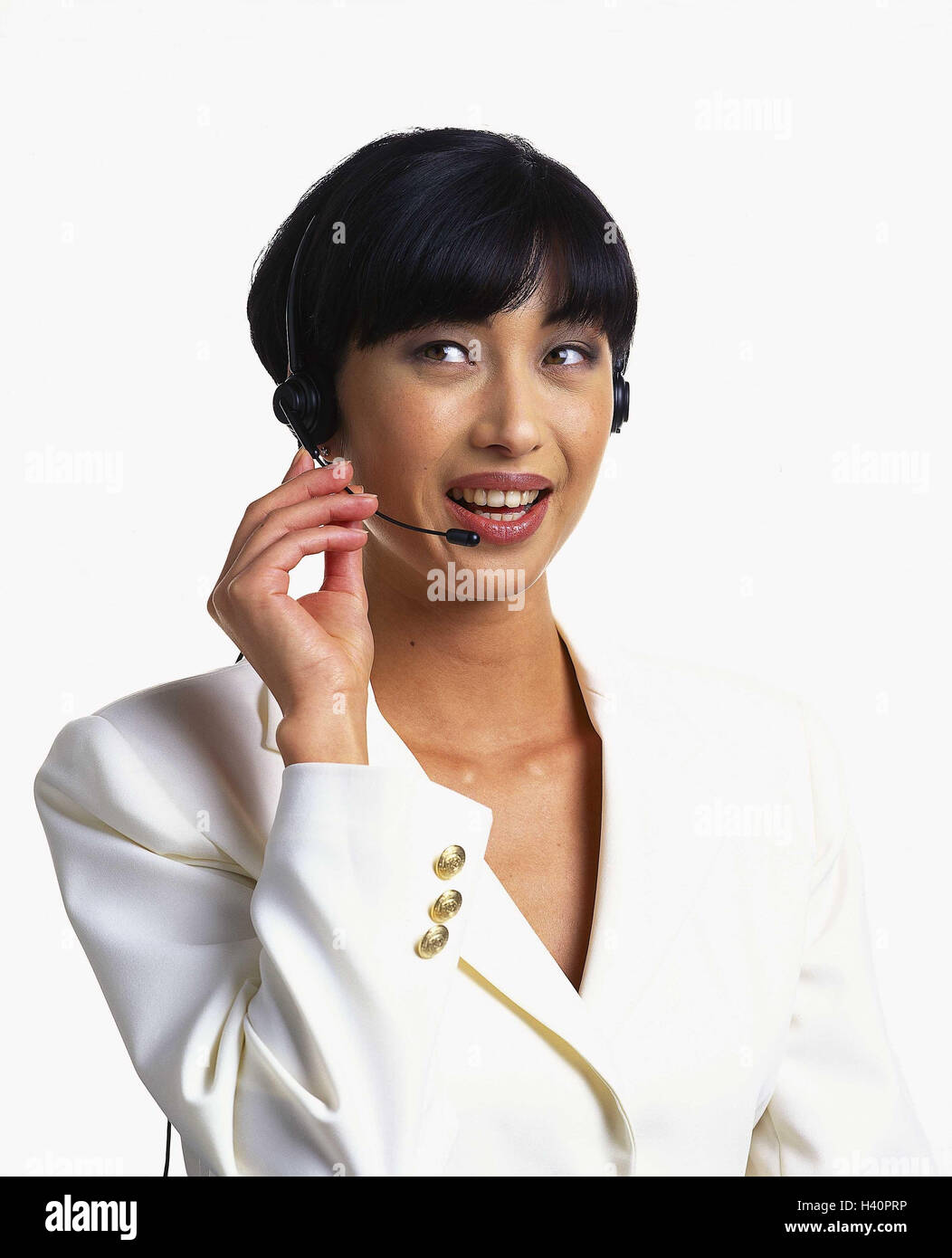 Call centre, office workers, Asian, headset, gesture, portrait, women ...