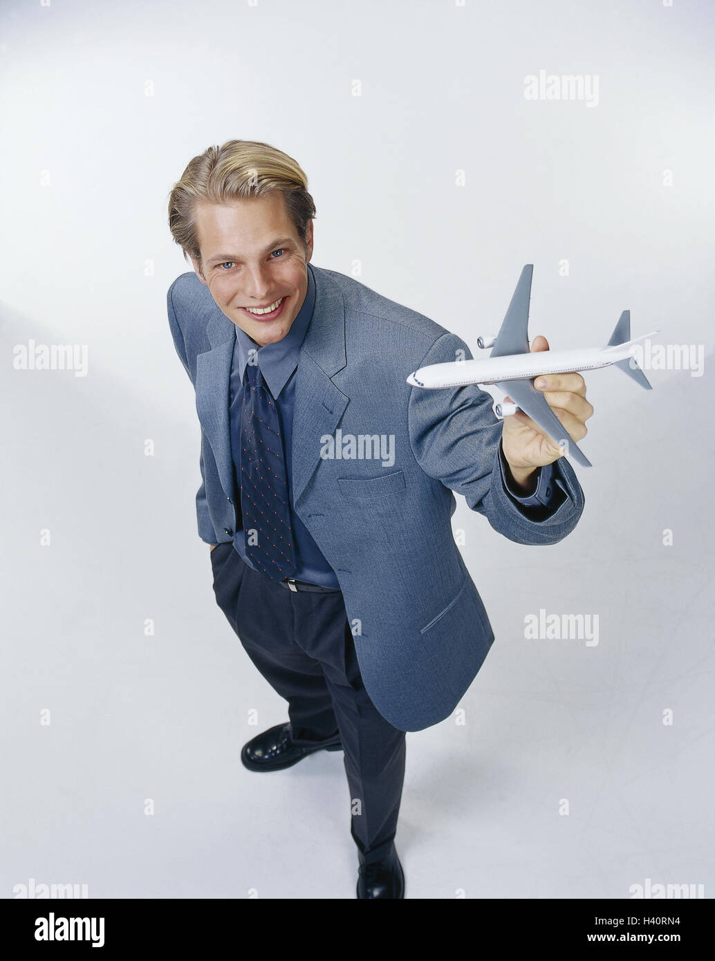 Man, smile young, suit, airplane model, gesture, Teens, young person ...