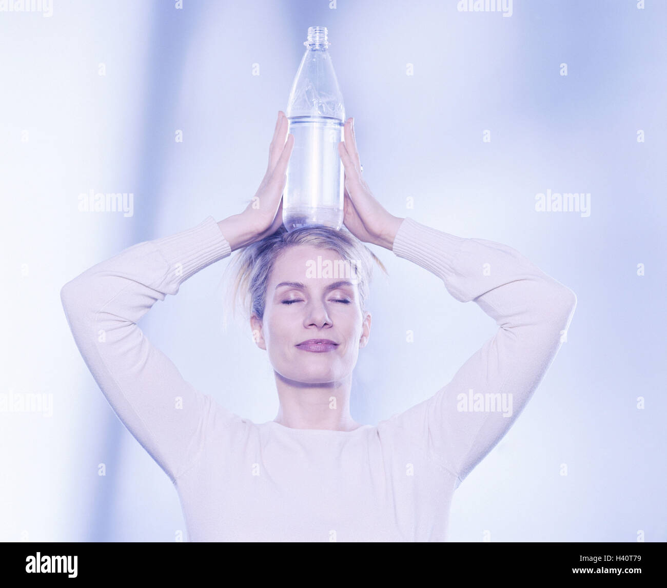 Woman, eyes closed, gesture, water Bottle, head, balance, portrait ...