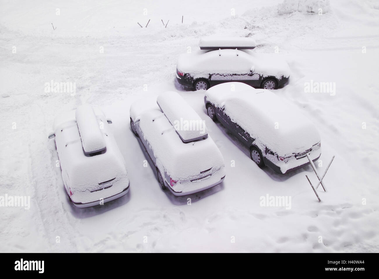 Parking lot, cars, snowbound, from above, parking bay, vehicles, Pkw's ...