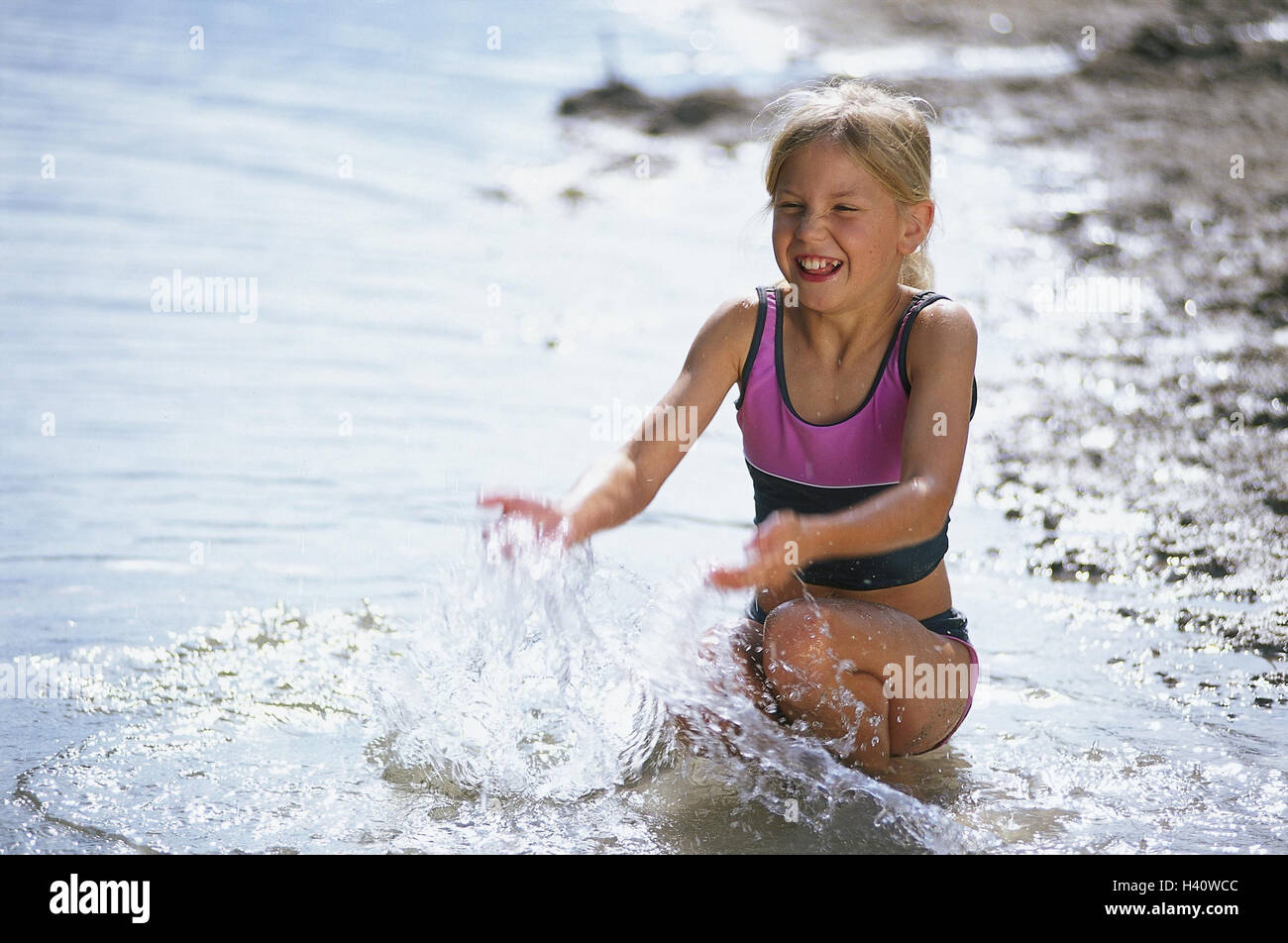 Water, girls, happy, bikini, sits, injects gesture, outside, summer ...