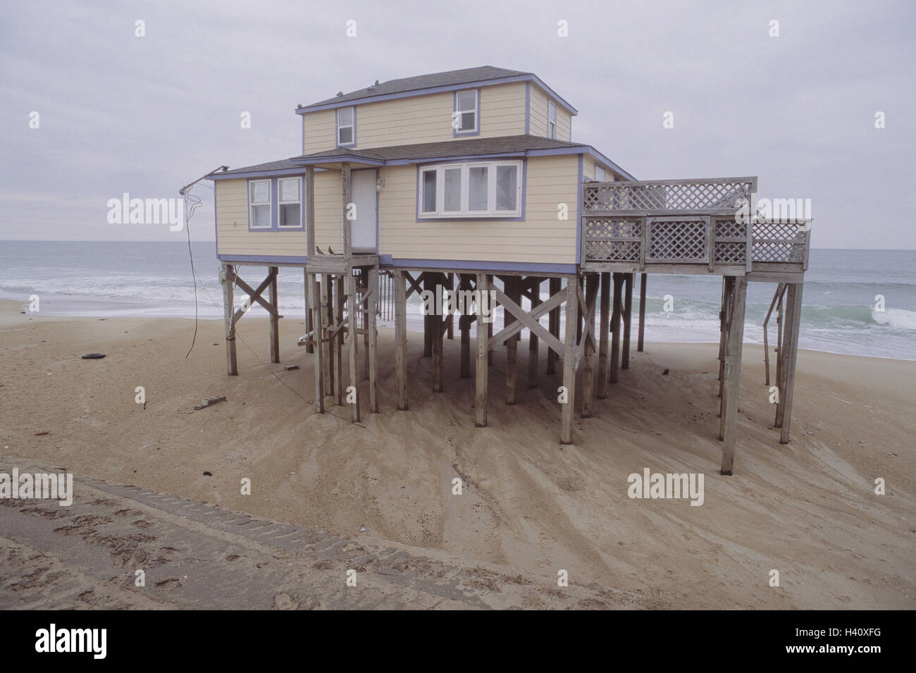 The USA, North Carolina, Kitty Hawk, beach, building on stilts, America ...