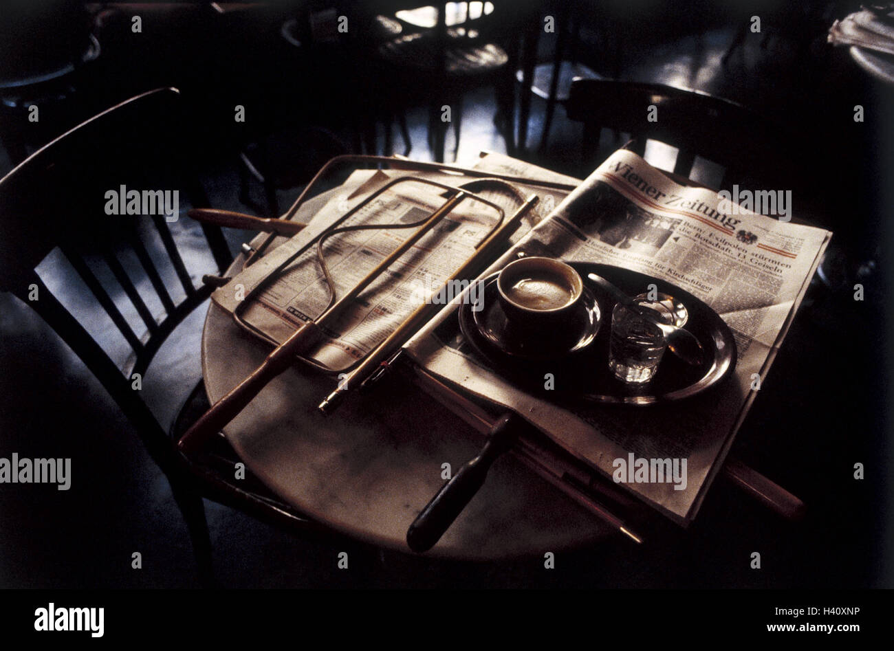 , Still life, cafe, table, newspaper, tablet, coffee cup, Still life ...