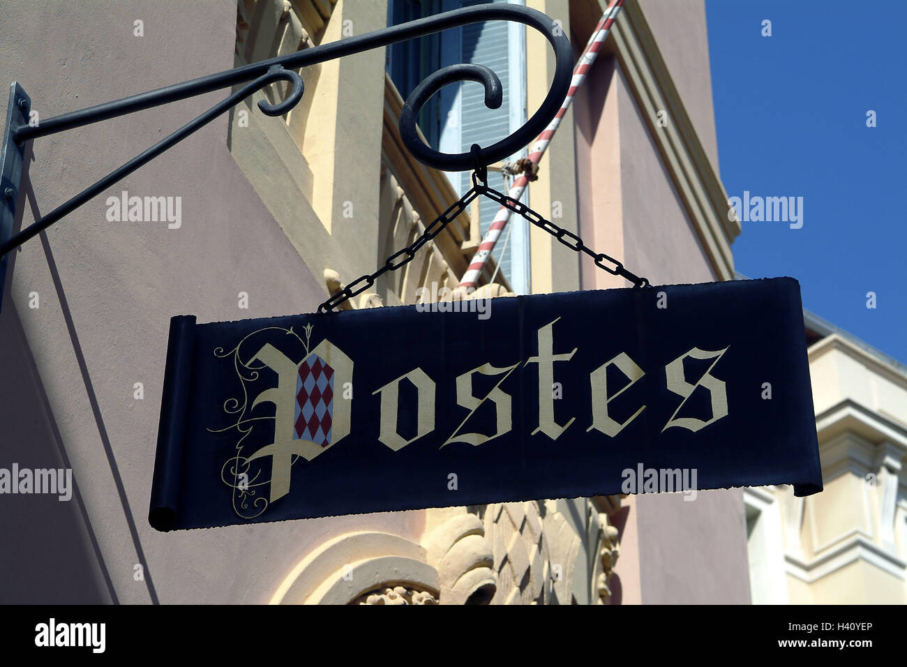 Monaco, outside wall, sign "Postes", Europe, the Mediterranean Sea, the ...