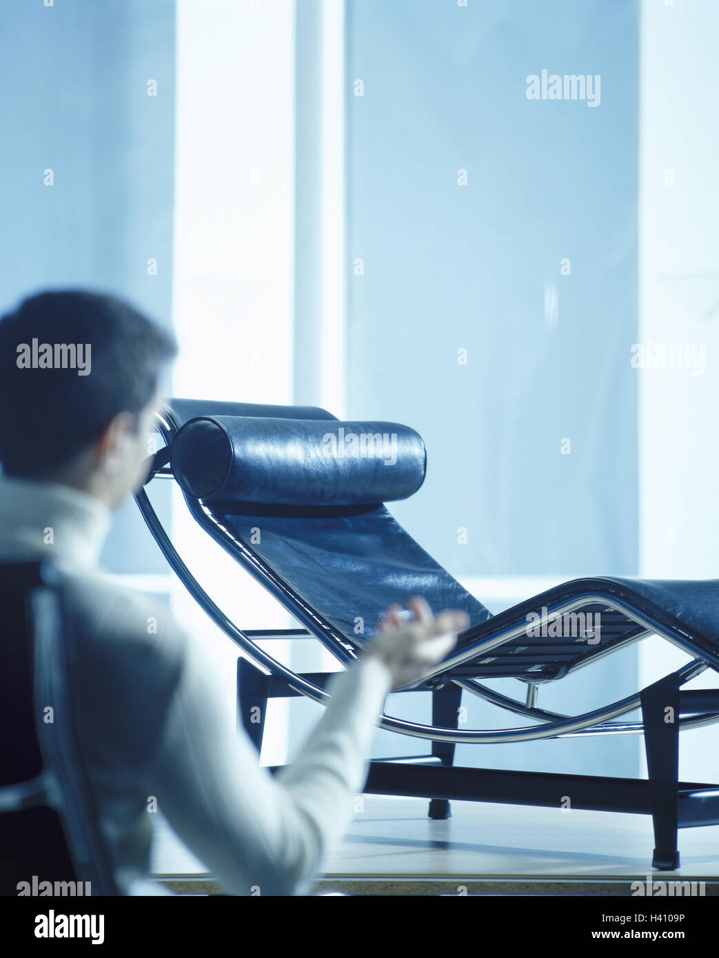 Psychotherapeutics, man, gesture, back view, couch, blank, blur ...