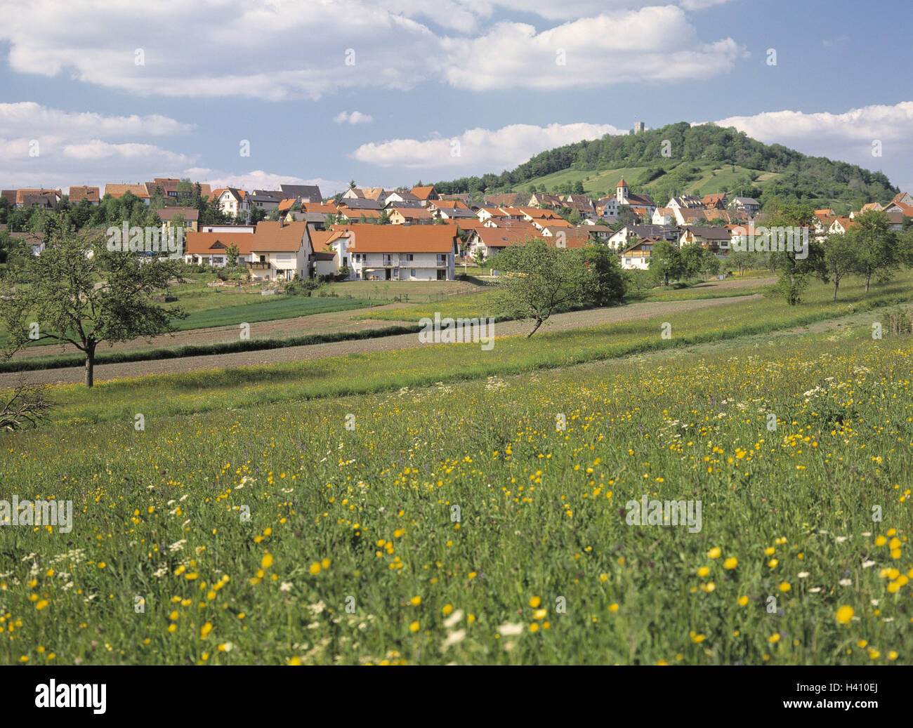 Germany, Swabian nightmare, hamlet, local view, castle, summer, Europe ...
