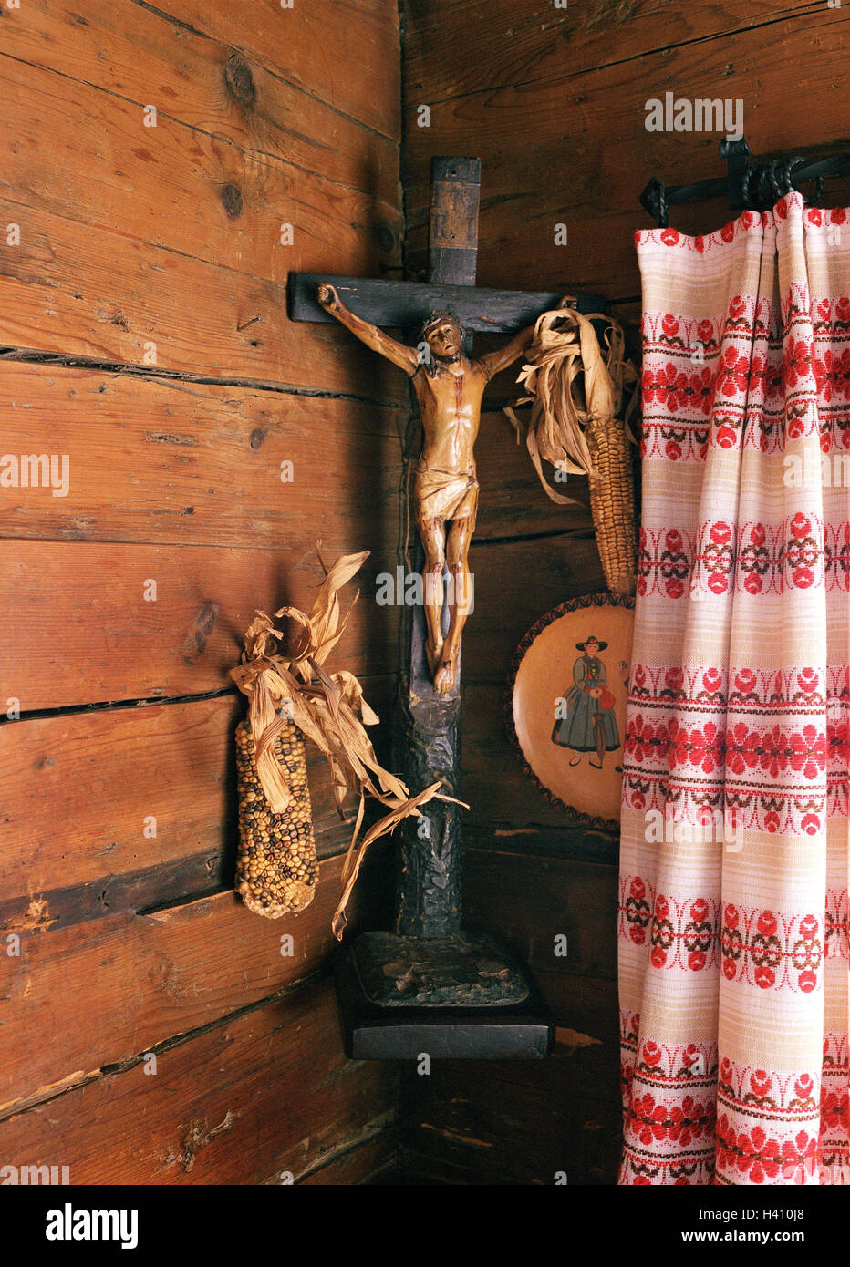 Ski hut, wooden walls, room corner, crucifix, wall jewellery, hut ...