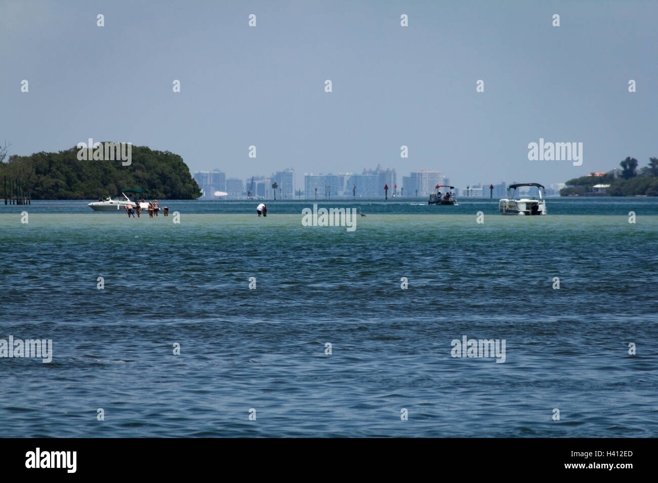 People strolling on a sand bar with Tampa in the far distance Stock ...