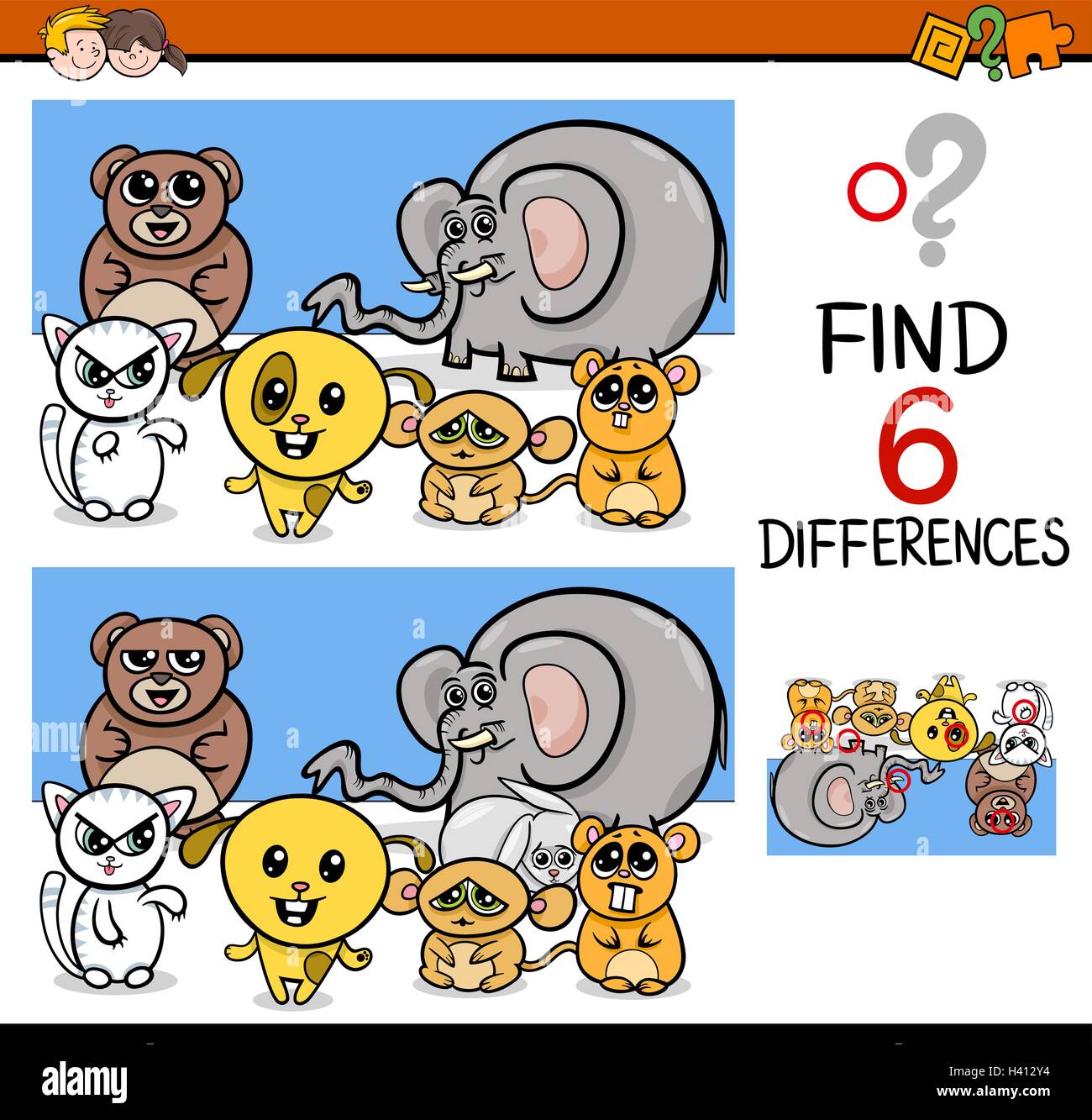 Cartoon Illustration of Finding Differences Educational Activity Game ...