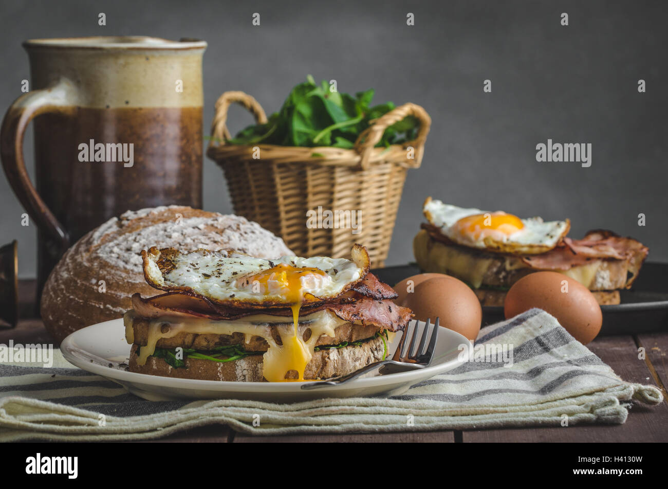 Croque madame delicious french breakfast with ham, cheese, egg and ...