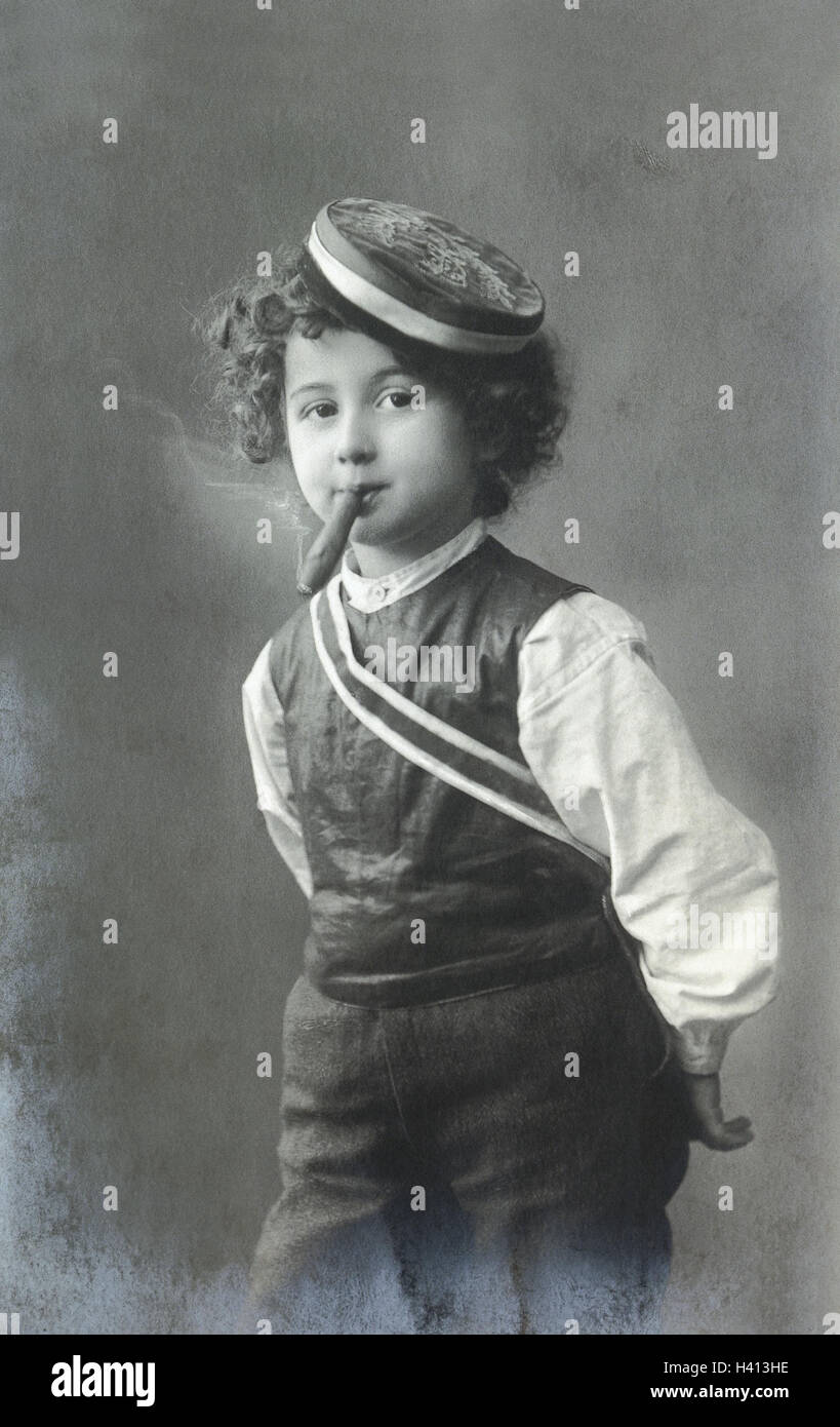 Nostalgia, boy, cigar, smoke, b/w, children, inside, nostalgically ...