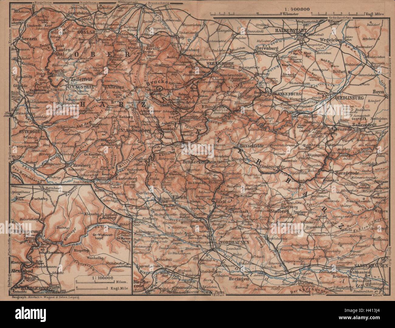 HARZ MOUNTAINS topo-map. Harzgerode. Halberstadt Nordhausen karte 1904 ...