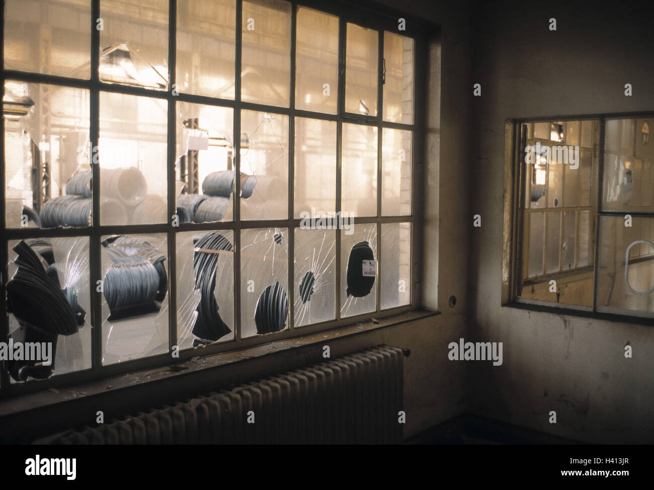 Factory building, exit, office, window panes, broken, factory ...