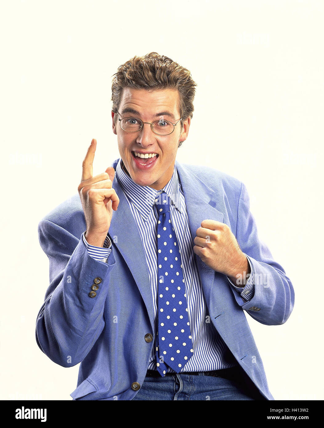 Man, young, suit, glasses, gesture, idea, idea Men, studio, cut out ...