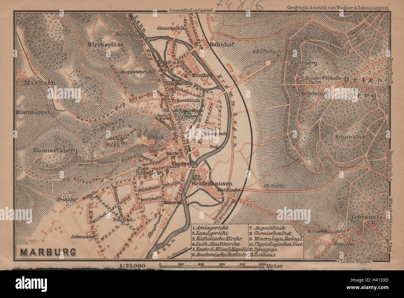 MARBURG antique town city stadtplan. Hessen karte. BAEDEKER 1904 old ...
