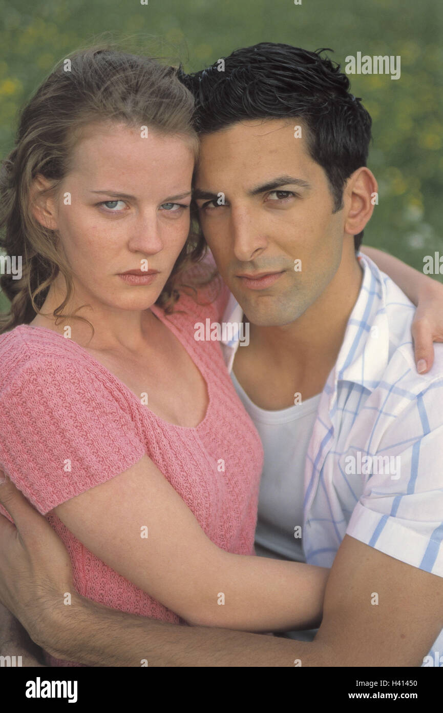 Couple, falls in love, embrace, meadow, summer, vacation, summer ...