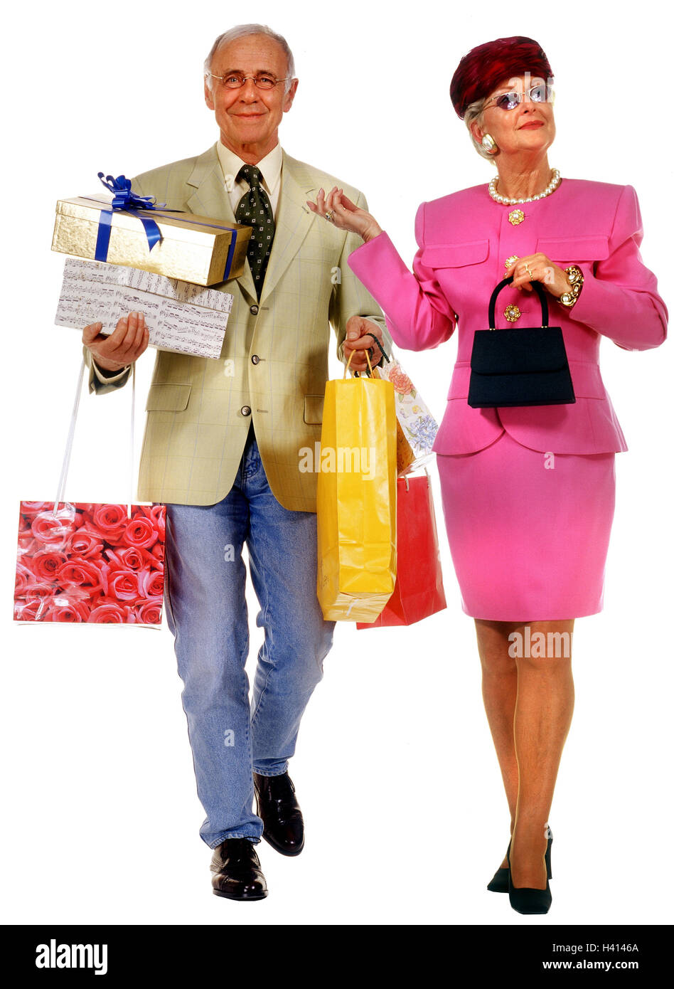 Senior couple, shopping, woman, elegantly, man, gentleman, package ...