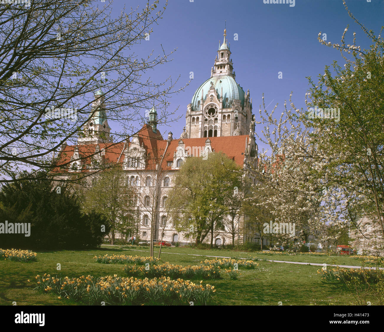 Germany, Hannover, new city hall, park, Europe, Lower Saxony, building ...