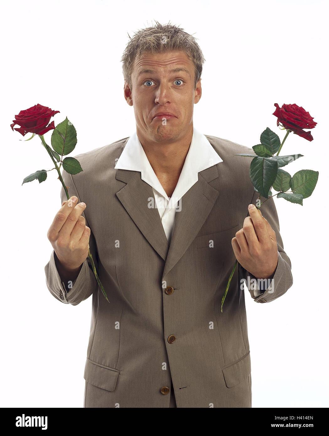 Man, young, suit, roses, facial play, undecided, decision, Men, studio ...