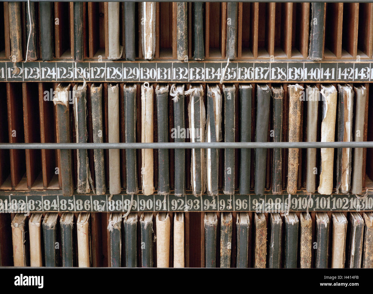 Weaving mill, shelf, detail, sample books, numbers, nostalgically ...