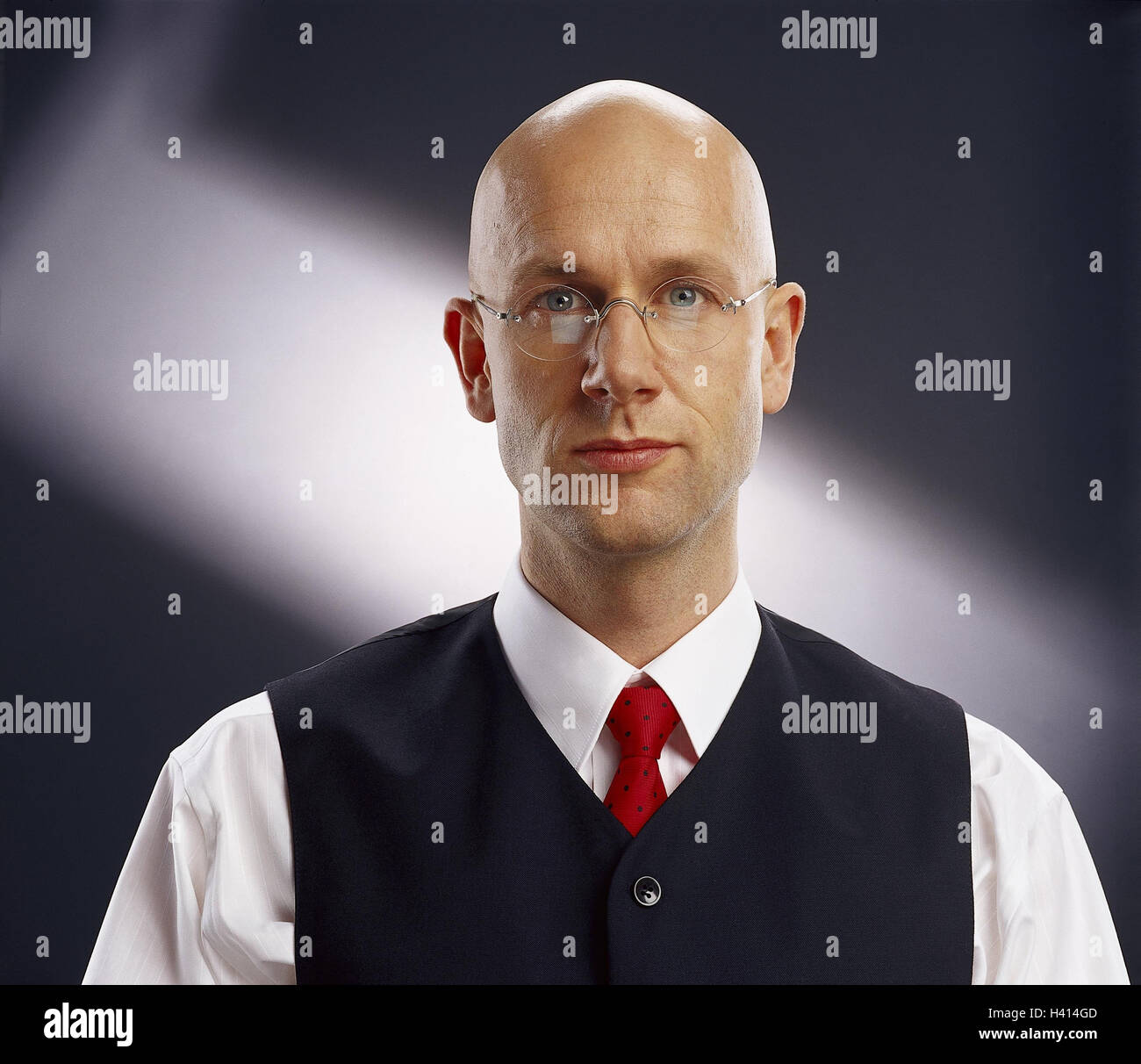 Man Bald Head Glasses Shirt Waistcoat Tie Portrait Men Head Bald Shaves Hairlessly