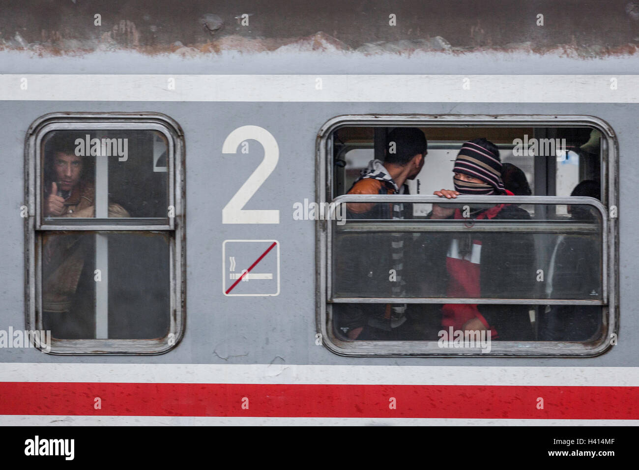Refugees on the train in Dobova train Station, just across Croatian ...