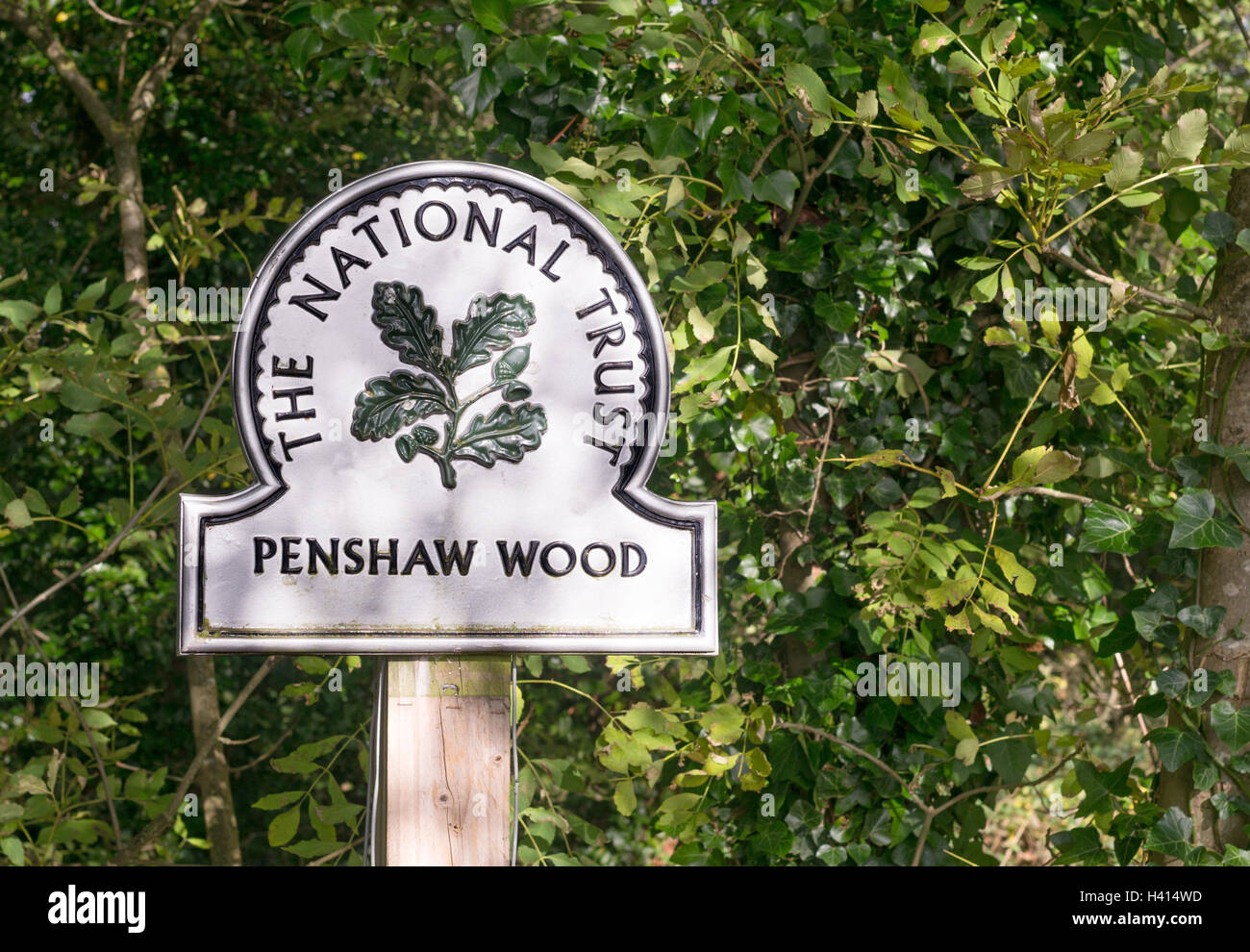 National Trust sign for Penshaw Wood , north east England, UK Stock ...