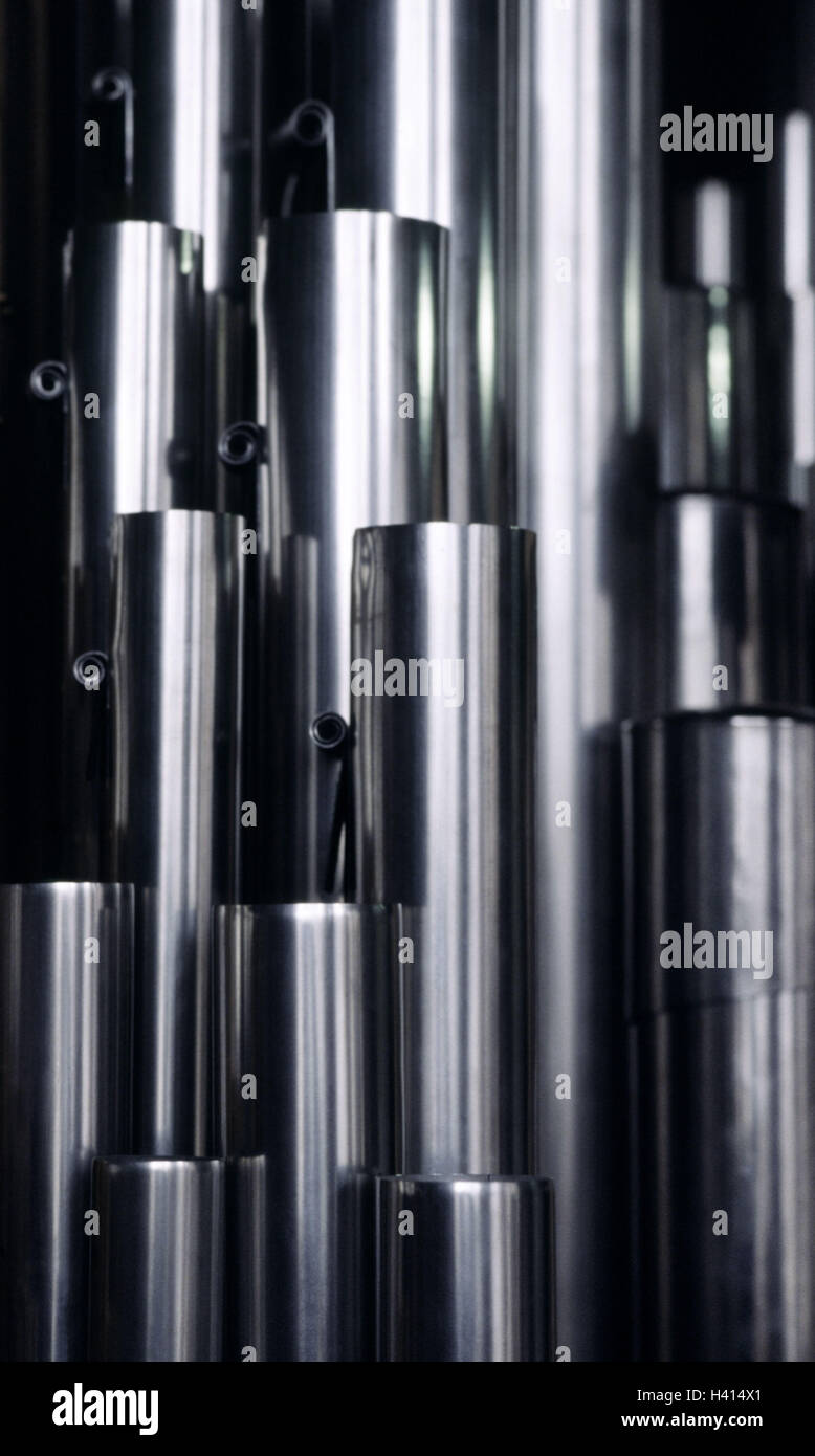 Organ pipes, detail, Metal whistles, silvery, pipe work, staggered ...