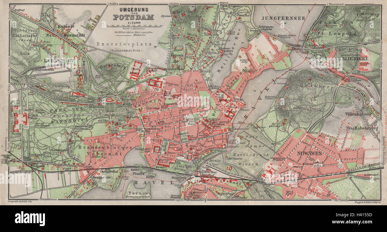POTSDAM town city stadtplan & environs/umgebung. Nowawes. Brandenburg ...