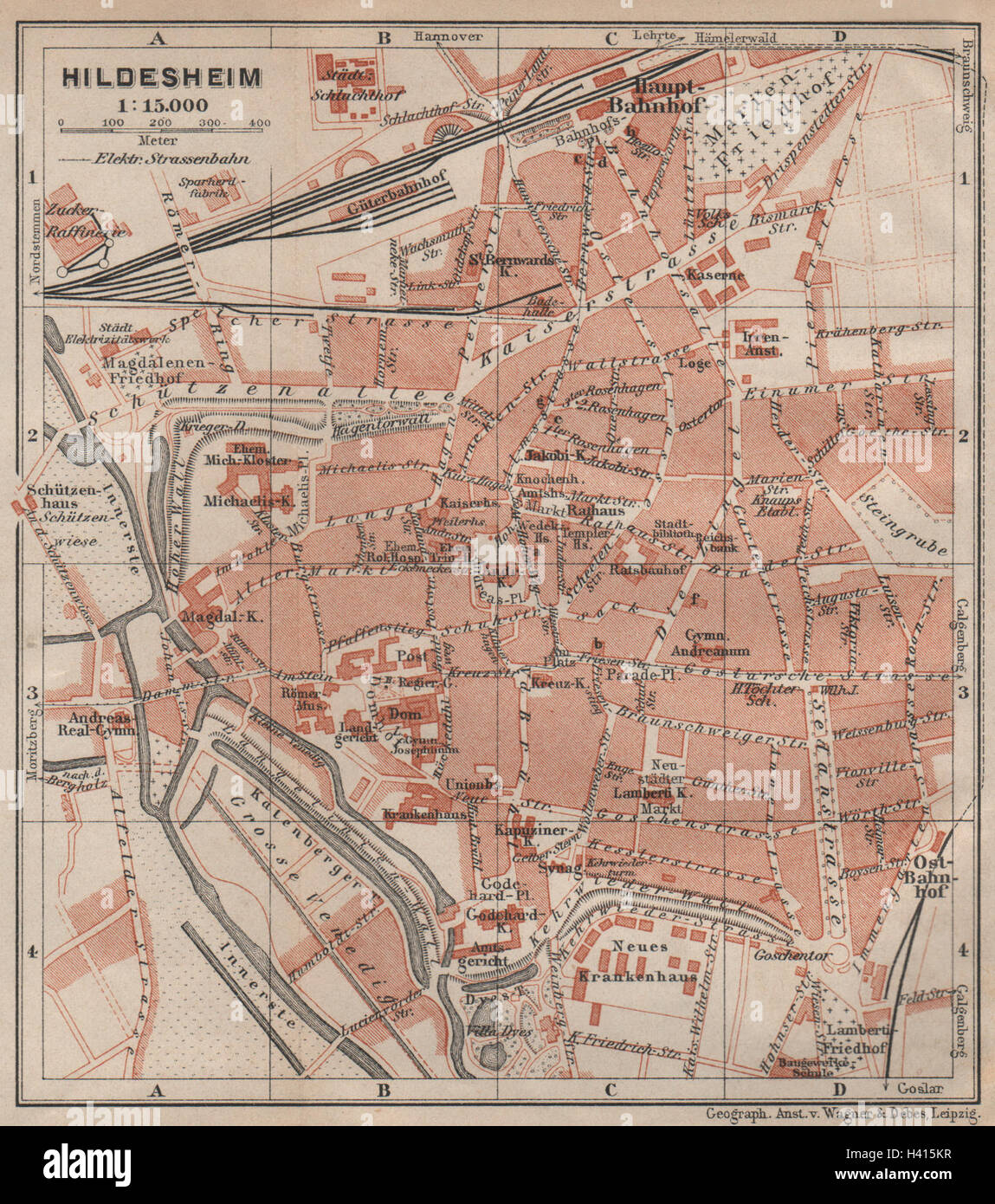 HILDESHEIM antique town city stadtplan. Lower Saxony karte. BAEDEKER ...