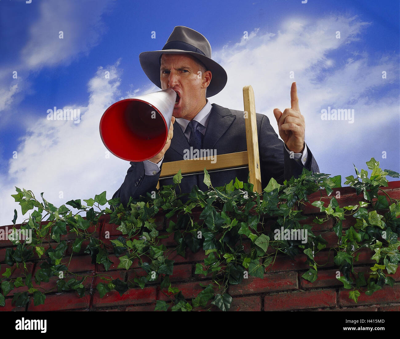 More poorly, man, suit, care, conductor, megaphone, shout, announce ...