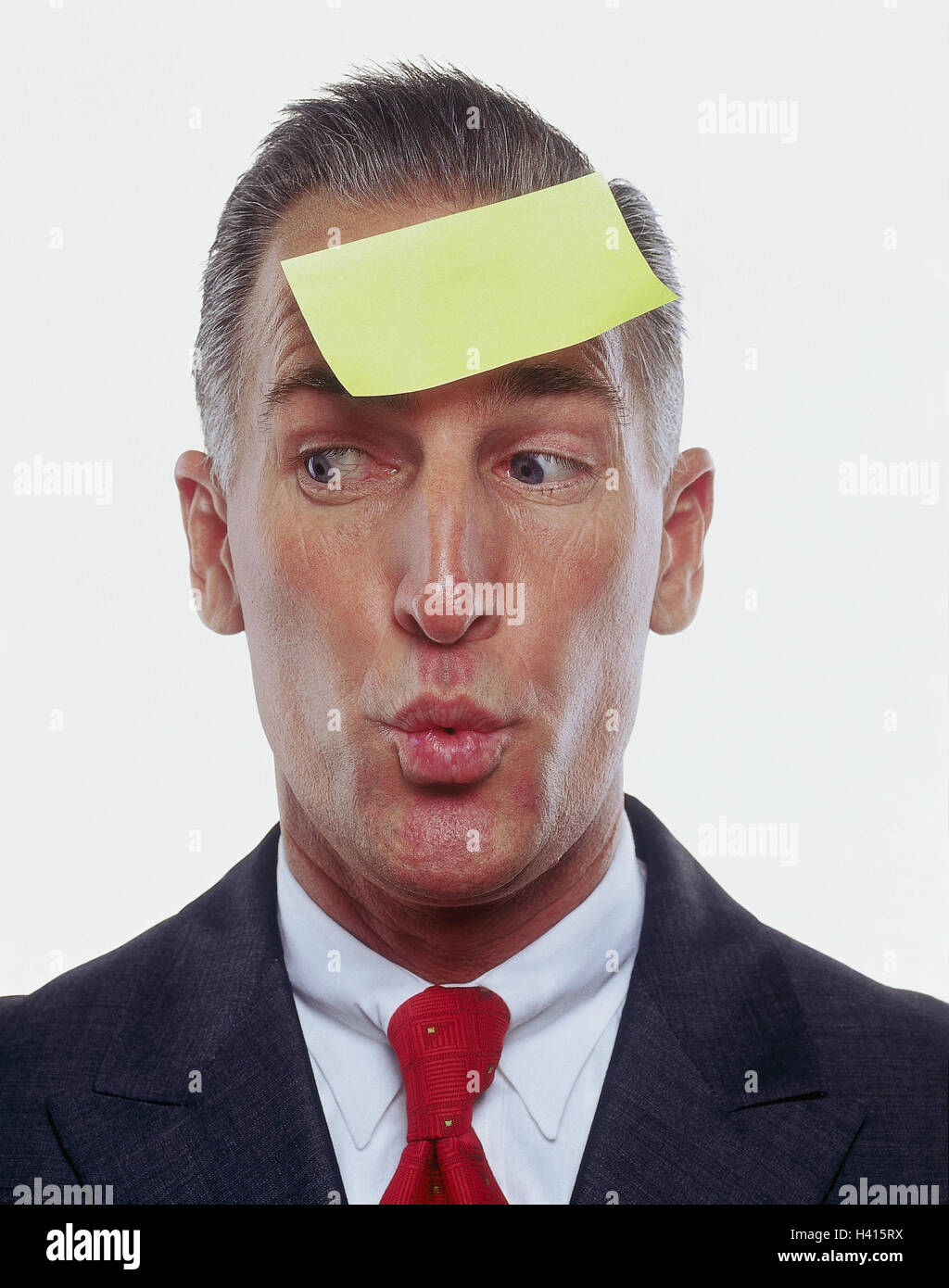 Businessman, middle old person, slip paper, forehead, stick, facial ...