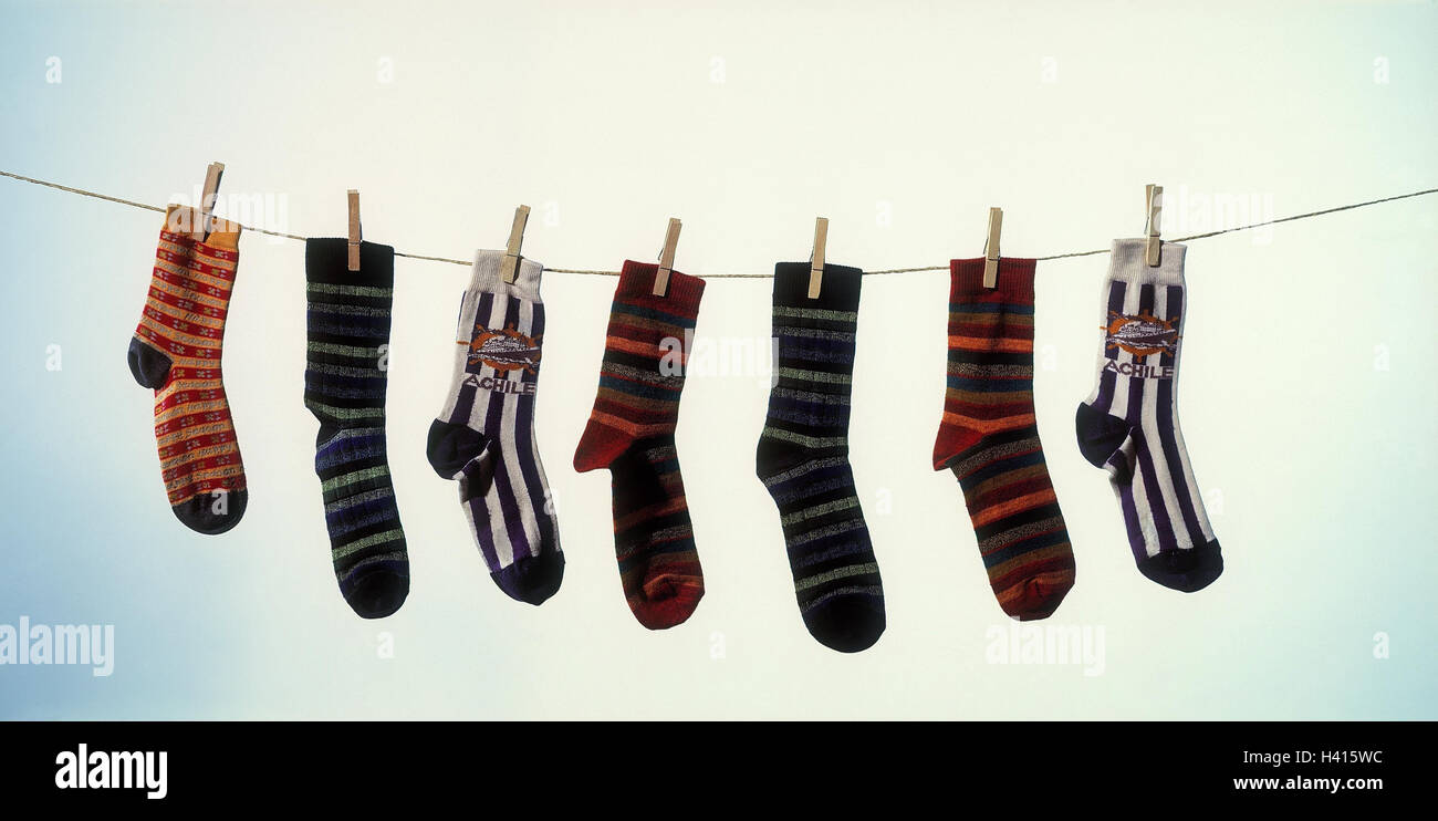 Clothesline, socks, side by side, washday, household, laundry, rope ...