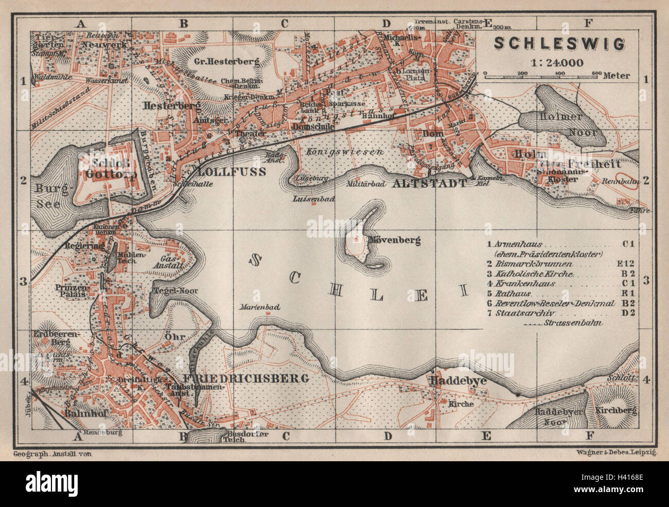 SCHLESWIG town city stadtplan Lollfuss Friedrichsberg Slesvig Gottorp ...