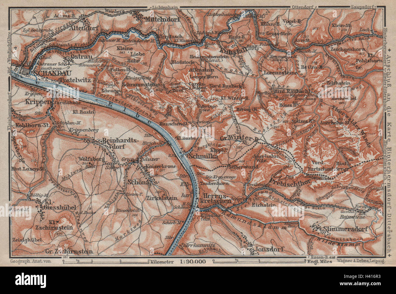 BAD SCHANDAU environs/umgebung. Sächsische schweiz. Deutschland karte ...
