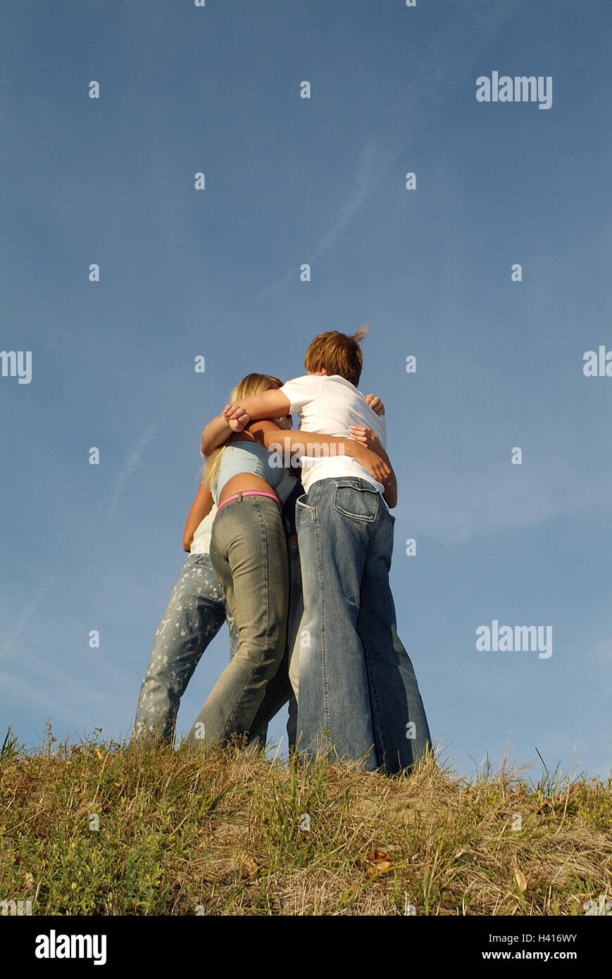 People, young, stand, embrace circle, embrace, leisure time, group ...