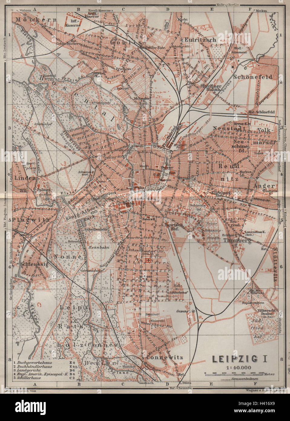 LEIPZIG antique town city stadtplan I. Saxony karte. BAEDEKER 1910 old ...