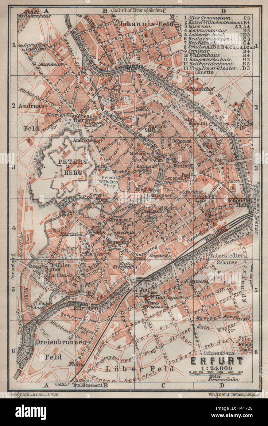 ERFURT antique town city stadtplan. Thuringia karte. BAEDEKER 1910 old ...