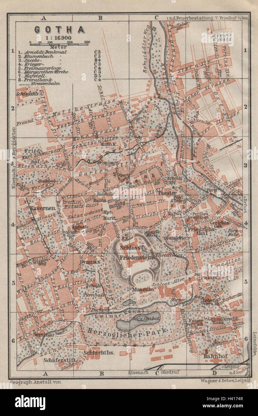 GOTHA town city stadtplan. Thuringia. Schloss Friedenstein karte 1910 ...