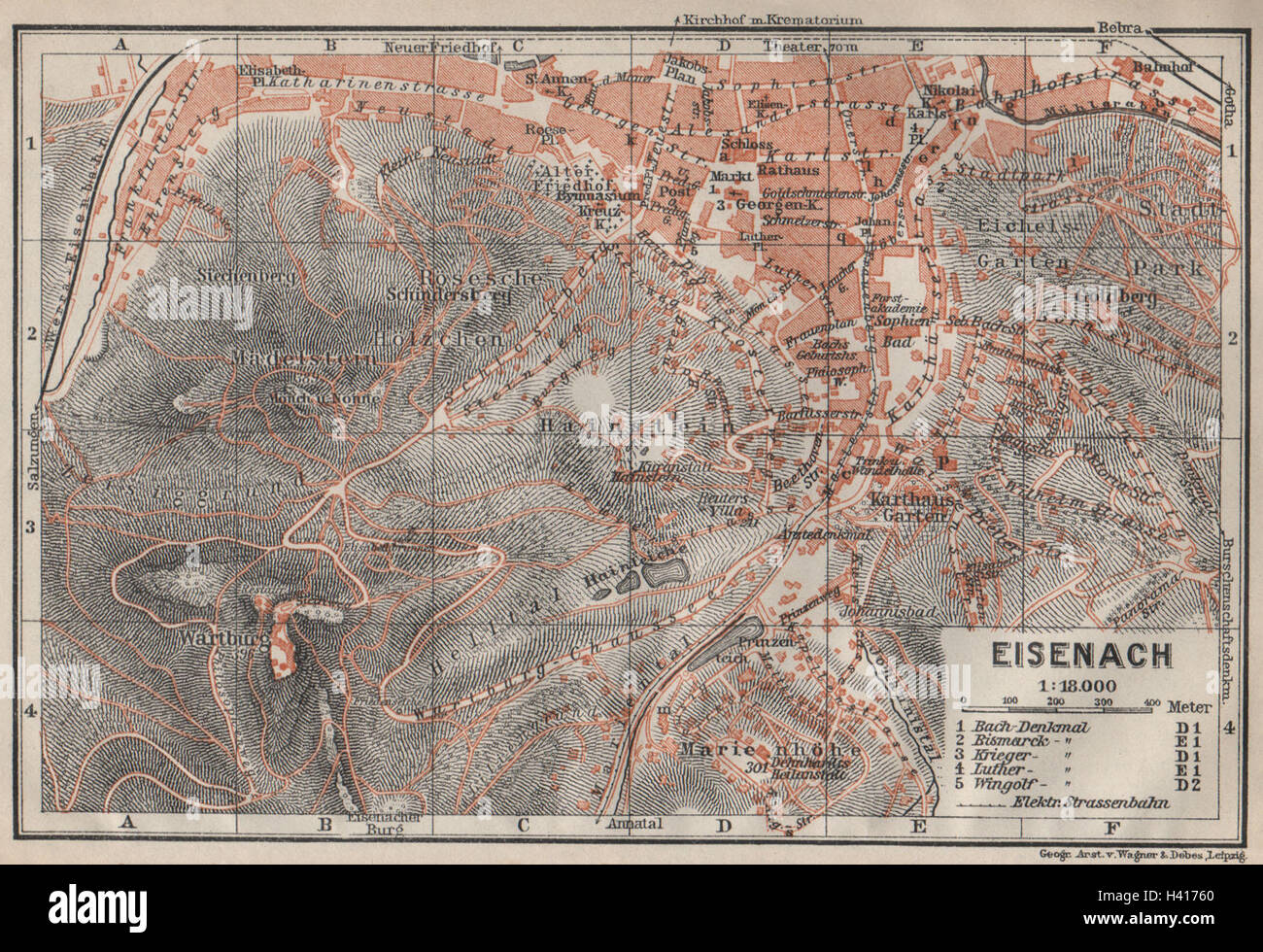 EISENACH antique town city stadtplan. Thuringia. Wartburg karte 1910 ...