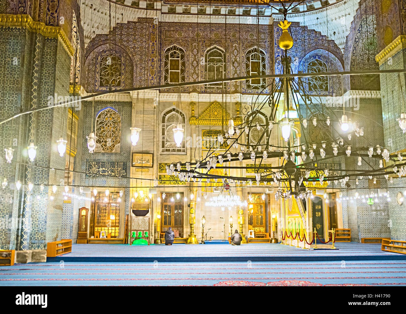 The interior of the Yeni Cami (New Mosque) with the large chandelier ...