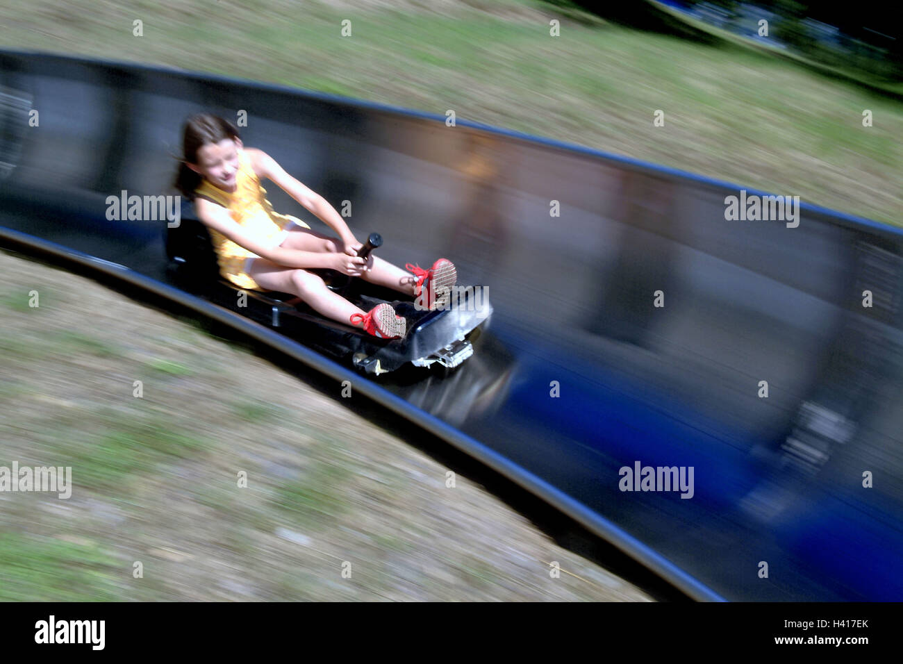 Summer toboggan run, girl, Bob, motion blur, child, 10 - 15 years ...